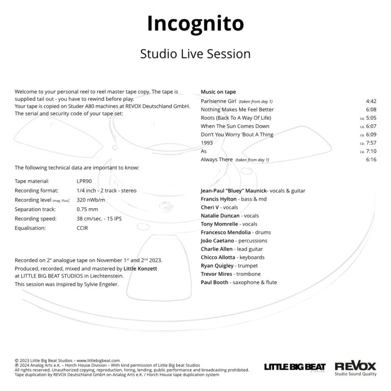 Incognito - Studio Live Session Soul Master Tape | Revox Music